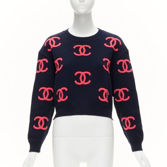 CHANEL | Sweaters | Chanel Cc Logo Intarsia Cashmere Blend Cropped ...